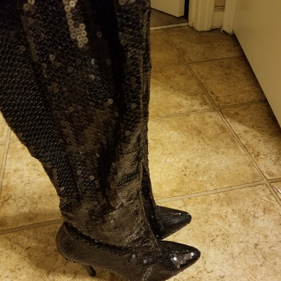 Shoes | Black Sequin Boots | Poshmark